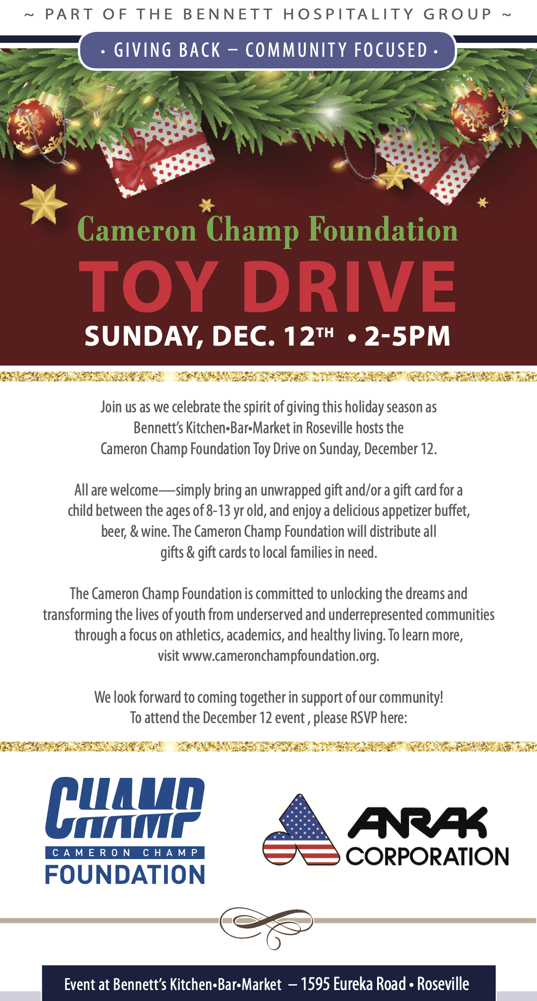 Cameron Champ Foundation Toy Drive Dec. 12 - The Sacramento Observer